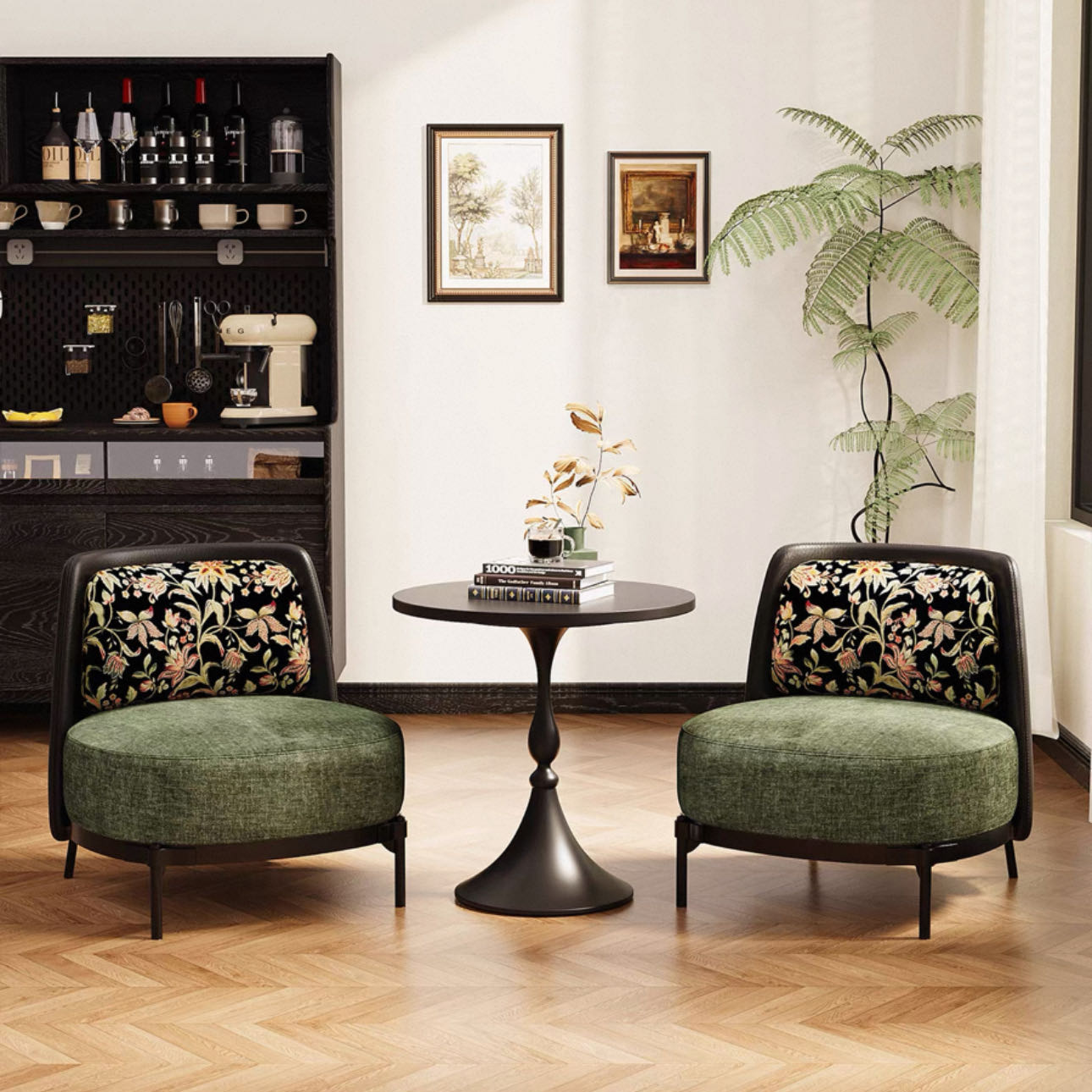 Интерьерное круглое кресло на металлических ножках Rauderie (зеленый / текстиль)