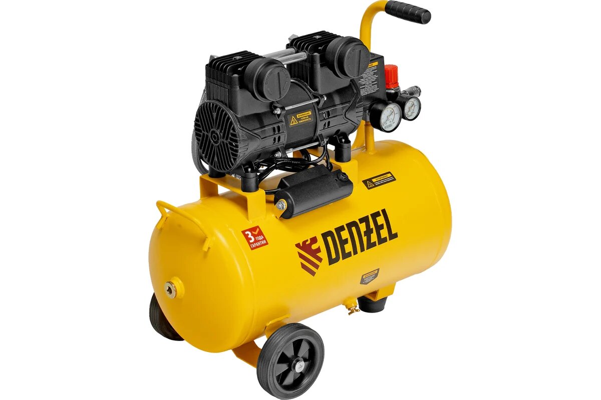 Компрессор безмасл. малошумный Denzel DLP-950/24, 950Вт,24 л, 2850 об/мин, 170 л/мин
