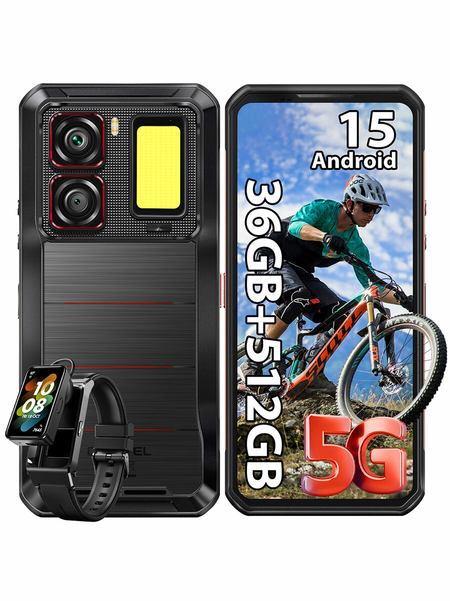 Oukitel Смартфон WP300 36ГБ(12+24)ГБ+512ГБ 32MP+108MP +2MP Система Android 15 С NFC 512 ГБ, черный