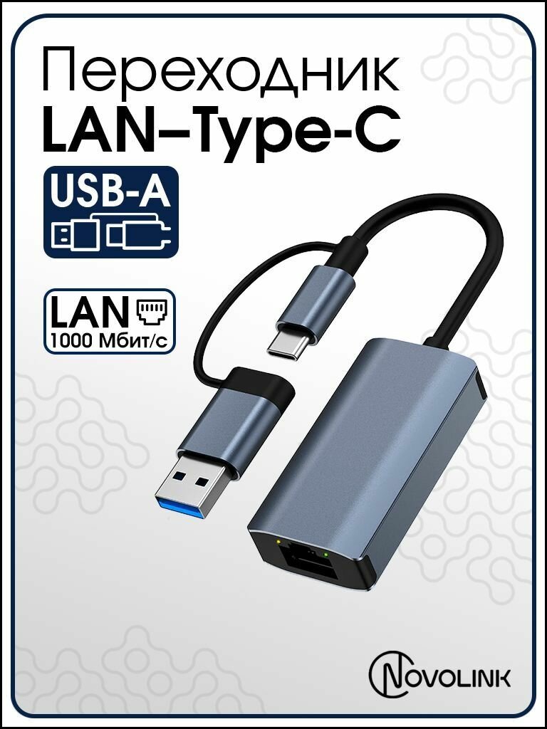USB/Type-C Hub Lan Adapter/ Сетевая карта USB / Ethernet адаптер сетевой/ RJ-45 переходник LAN Интернет 1000 Мбит/с