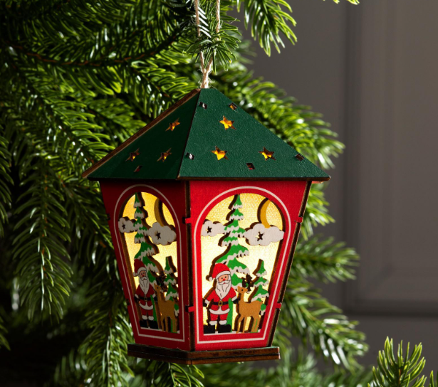 Подвеска световая цветная "Домик и Дед мороз", 12х8х8 см, 1 LED, бат.(в комп) Т/белый