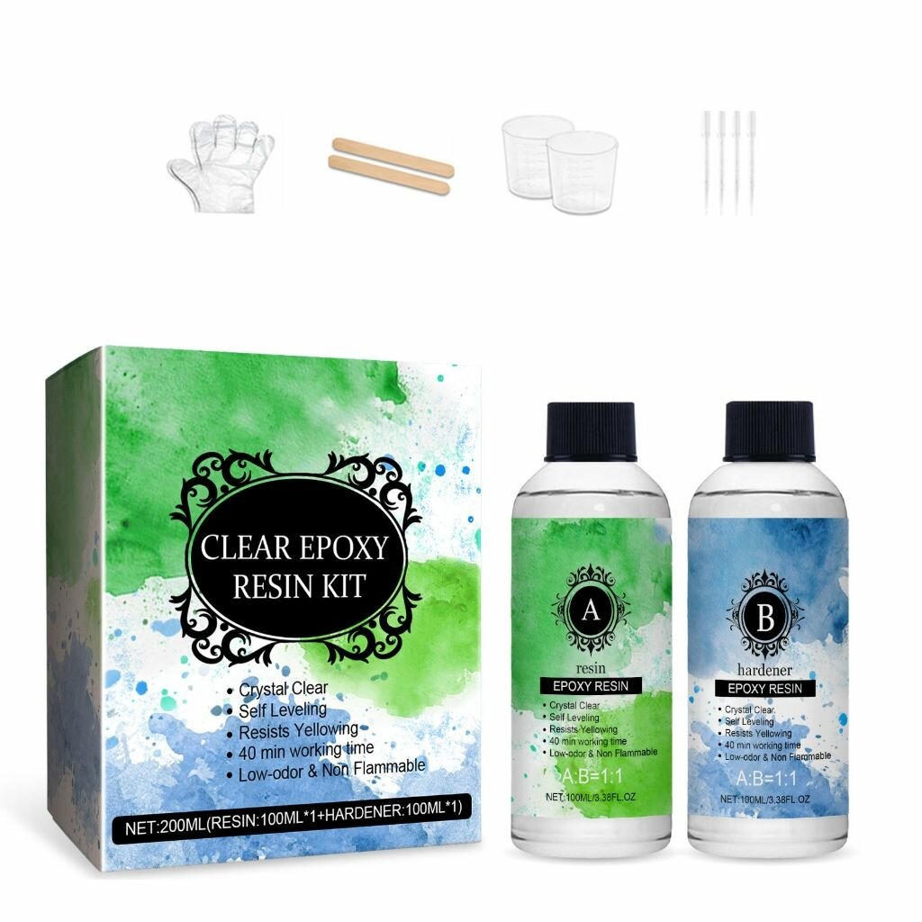 6,76 унции прозрачной эпоксидной смолы с аксессуарами для изготовления ювелирных изделий, Арт.