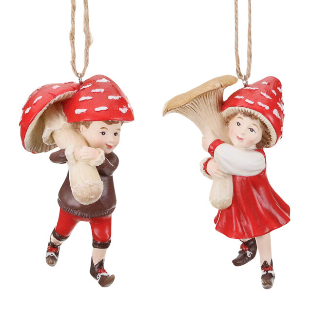 Набор елочных игрушек Лео и Лисса - Mushroom Elves 10 см, 2 шт, Goodwill, D42002-набор