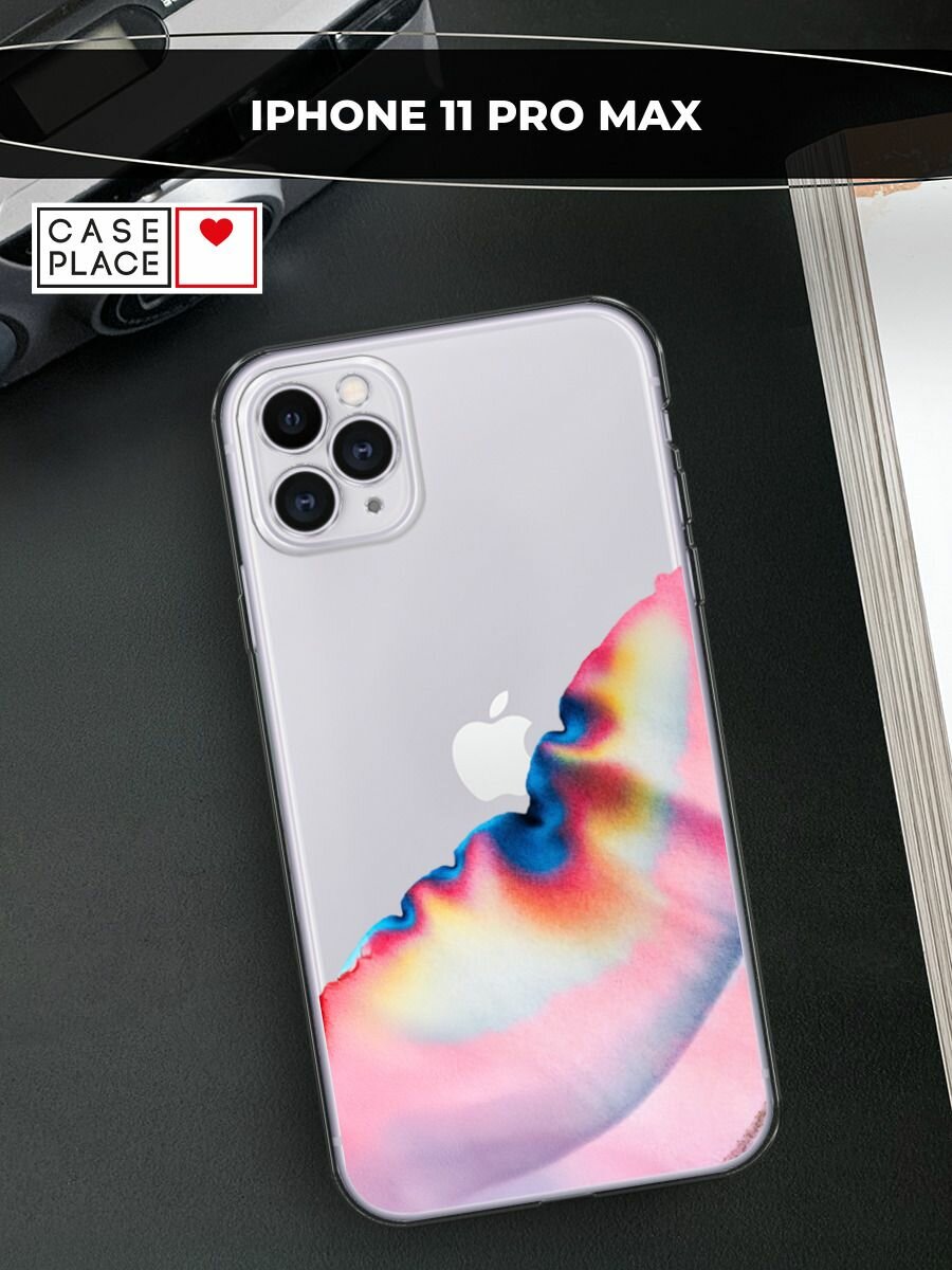 Чехол на Apple iPhone 11 Pro Max / Айфон 11 Про Макс с принтом Розовая акварель, прозрачный