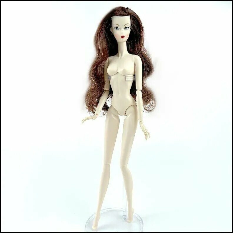Коричневые волнистые волосы 11,5" Голова куклы + обнаженное тело подвижны