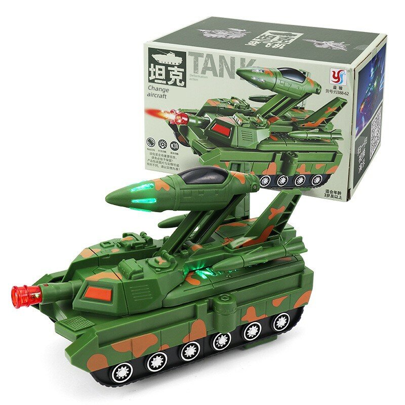 Военный танк-робот с звуком и светом, 4WD электрическая игрушка для детей, в комплекте зарядный набор