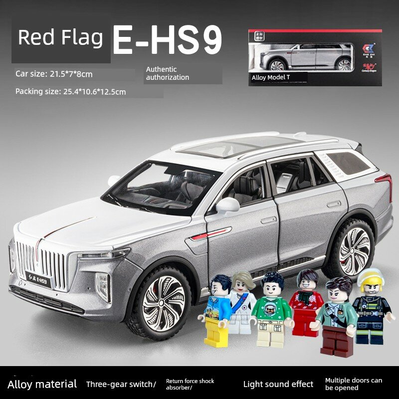 Модель автомобиля 1:24 Red Flag EHS9 из сплава с 10 фигурками, бело-серая двойная окраска, полный игровой комплект