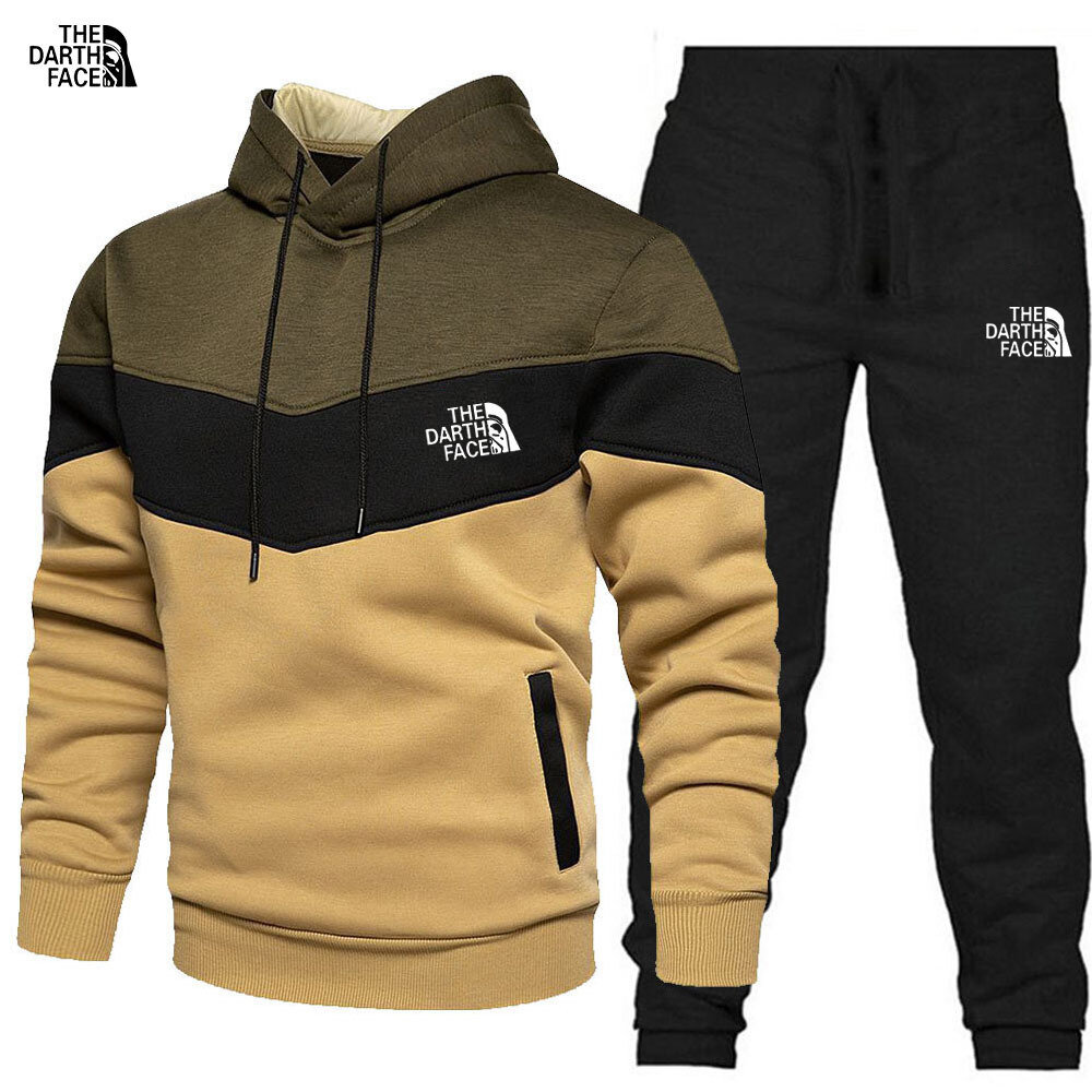 Мужская толстовка с капюшоном в стиле пэчворк, зимний двухсекционный костюм с флисовой подкладкой, утолщенный, теплый, с капюшоном, повседневный костюм