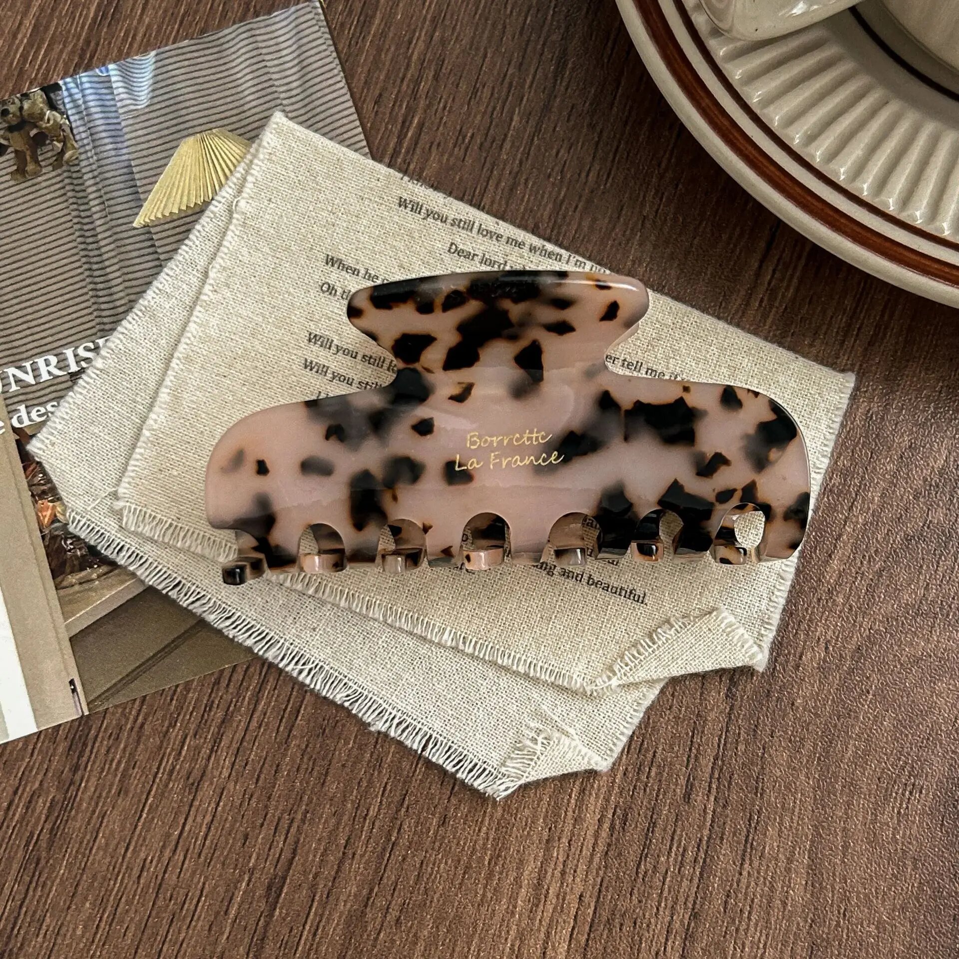 Леопардовые ацетатные зажимы для волос FSNFOX FZ392-Leopard-Brown