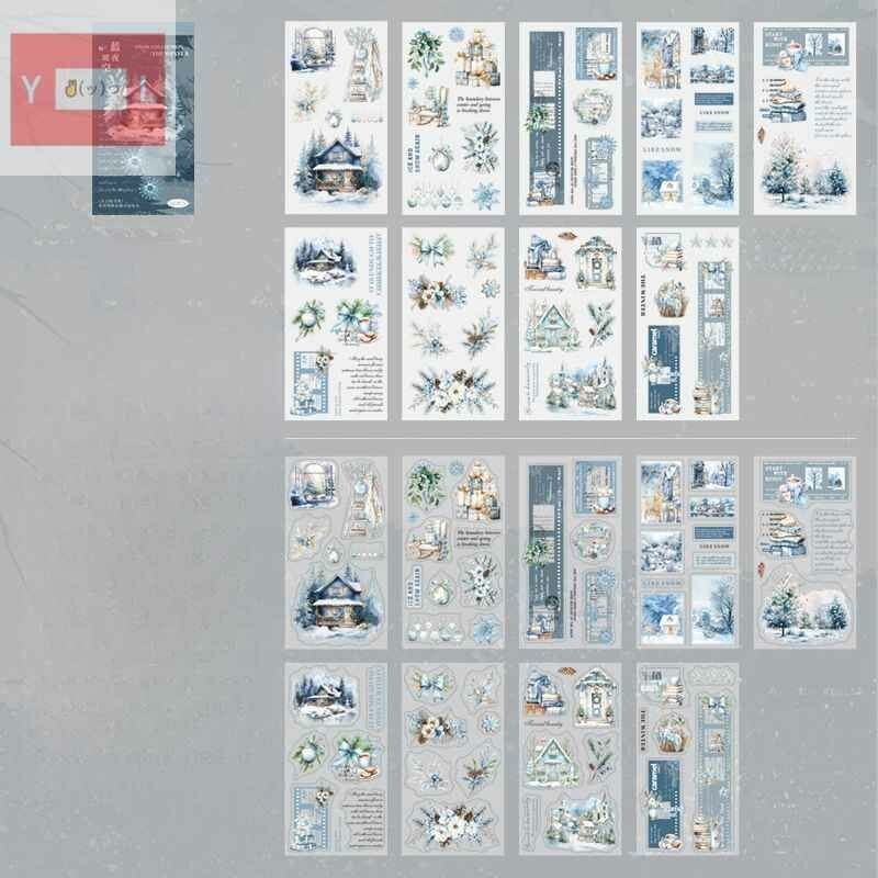 Набор наклеек, Mr.Paper, бумага васи + ПЭТ, 18 листов / мешок, зимняя тематика, может украсить ежедневник, фотоальбом