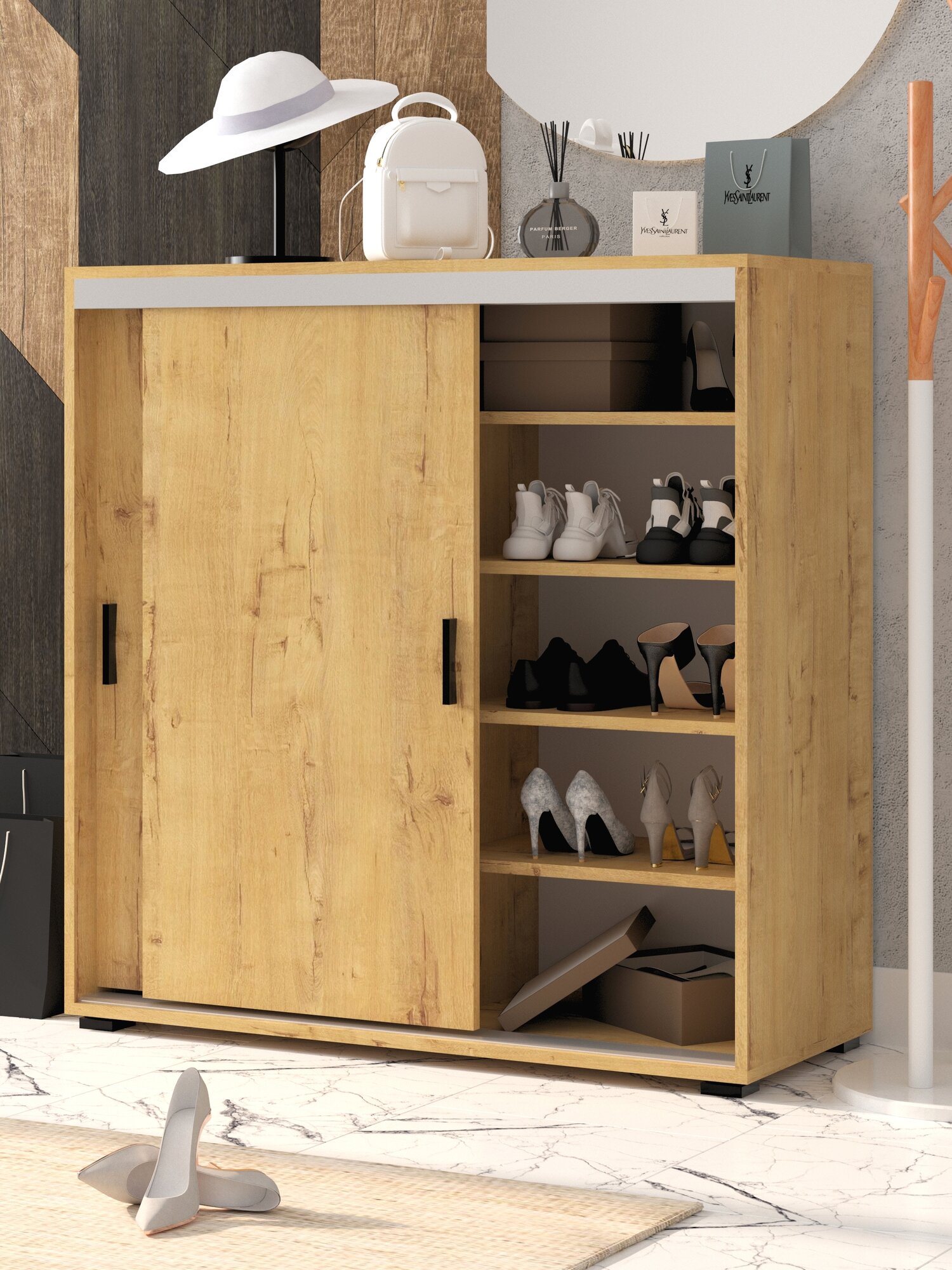 Есэндвич Депо-4 Тумба-купе для обуви с полками 100х102х40 см (Дуб бунратти)