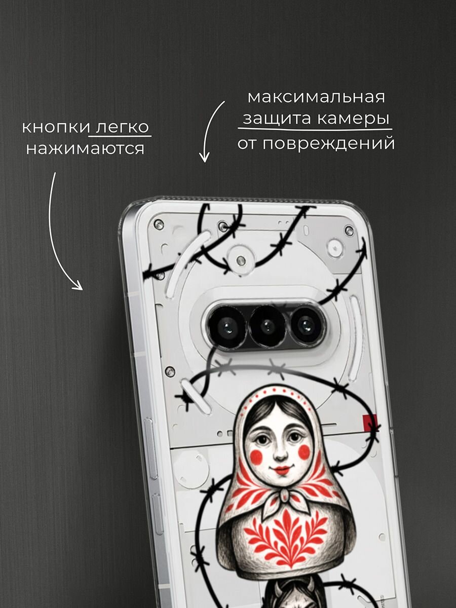 Чехол на Nothing Phone 3a / Нотинг Фон 3а с принтом Темная матрешка, прозрачный — фото 1