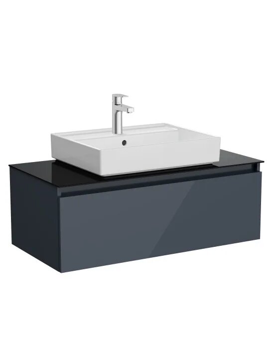 Тумба с раковиной VitrA Nuo 100 подвесная, 101 см, накладная, черная, с ящиками, прямоугольная, в современном стиле, из МДФ, серая, из фарфора