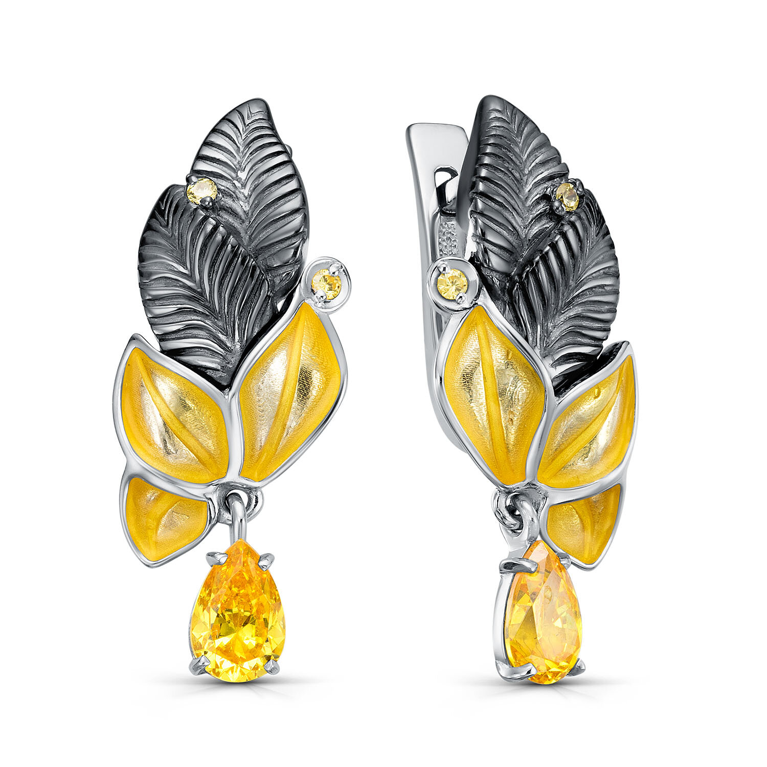 Серьги с подвесками, серебро, 925 проба, родирование, фианит