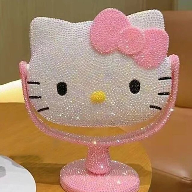 Зеркало Hello Kitty с мультяшными блестящими стразами, красивое ручное зеркало с бриллиантами