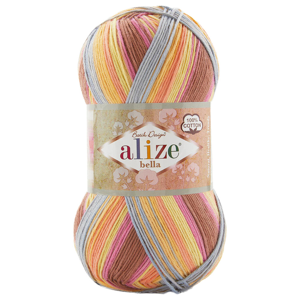 Пряжа для вязания Alize Bella batik 8096 коричневый голубой 100 гр/360 м 100% хлопок