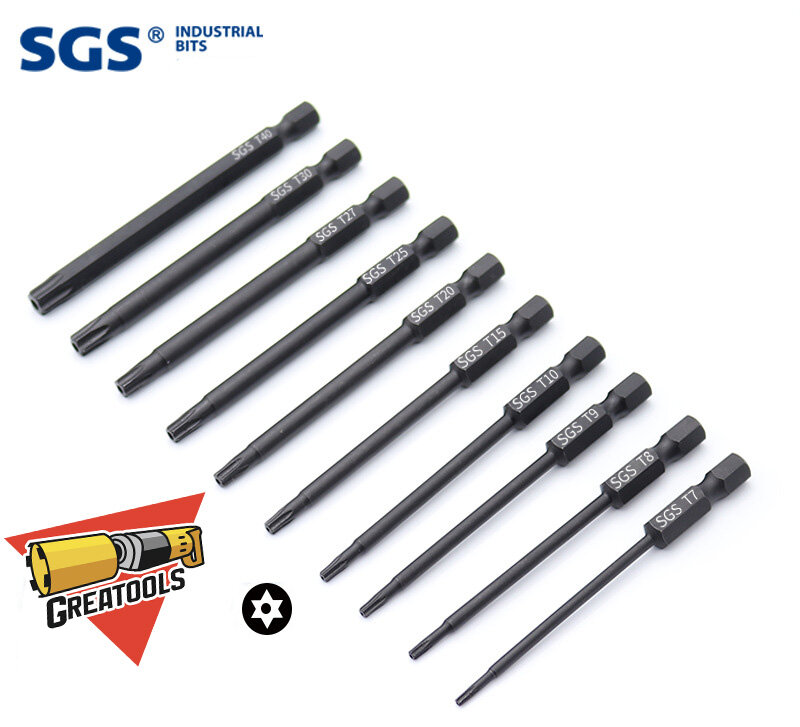 Набор Impact бит TORX с отверстием T7-T40мм удлиненных l-100мм, 10 шт