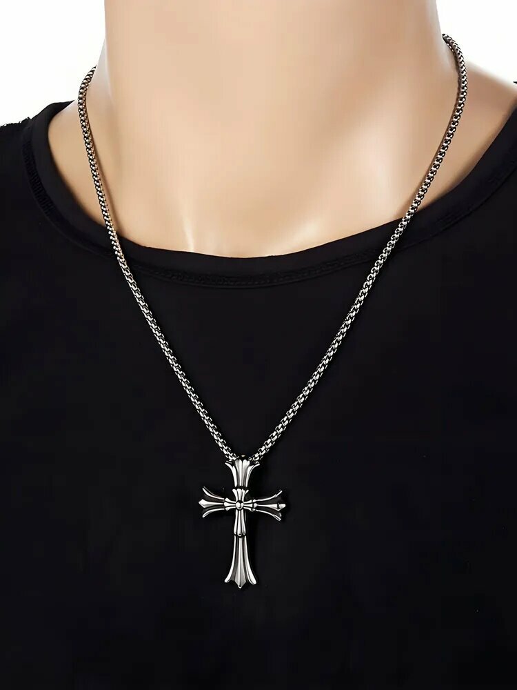 Мужской декоративный кулон: большая крестообразная цепочка, цвет стали, подарок для мужчин.