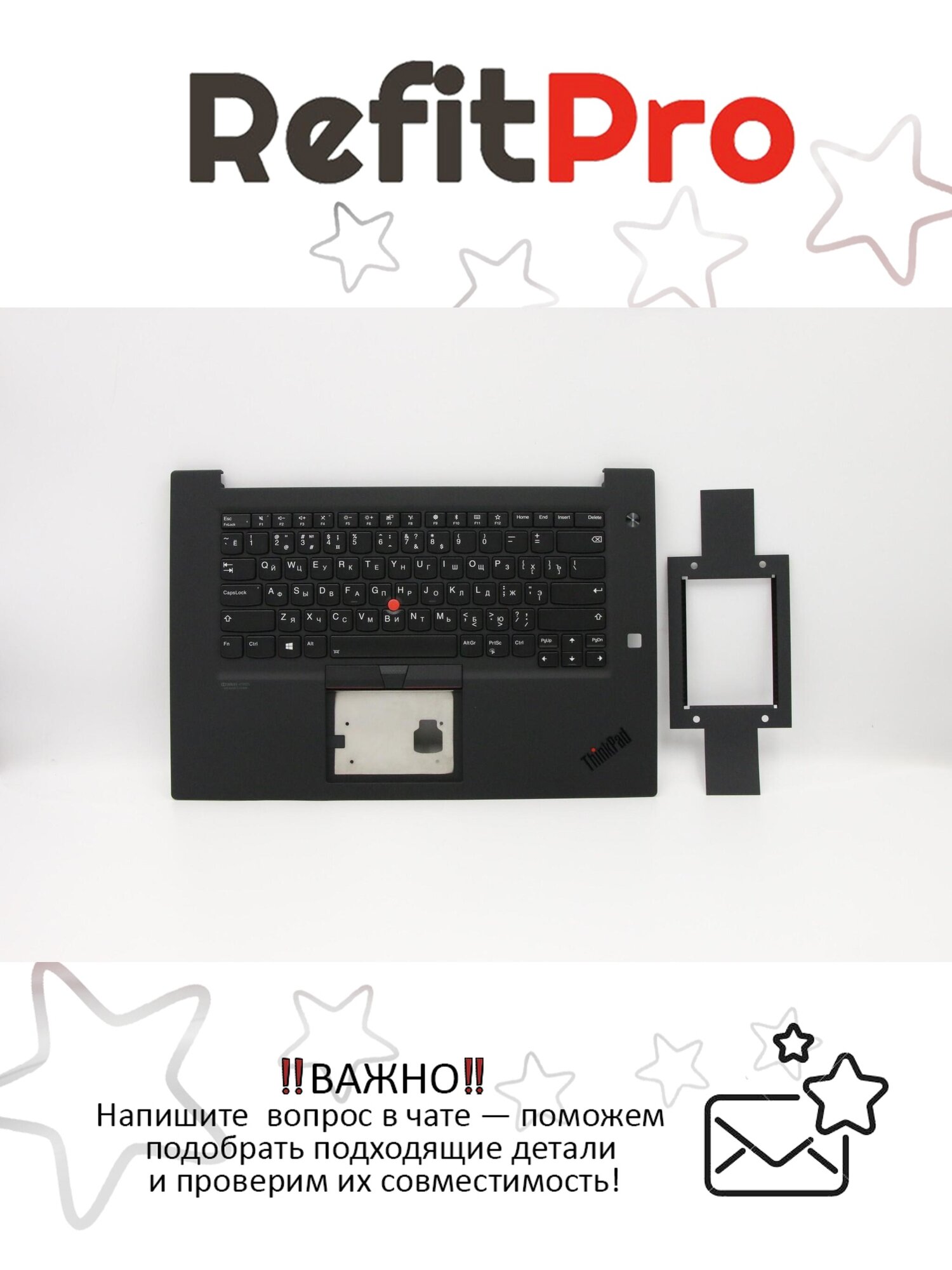 Верхняя панель с клавиатурой (топкейс) для ноутбука Lenovo ThinkPad X1 Extreme 2nd Gen / P1 Gen 2 FingerPrint, черная, с подсветкой, раскладка - русская (5M10W78893)