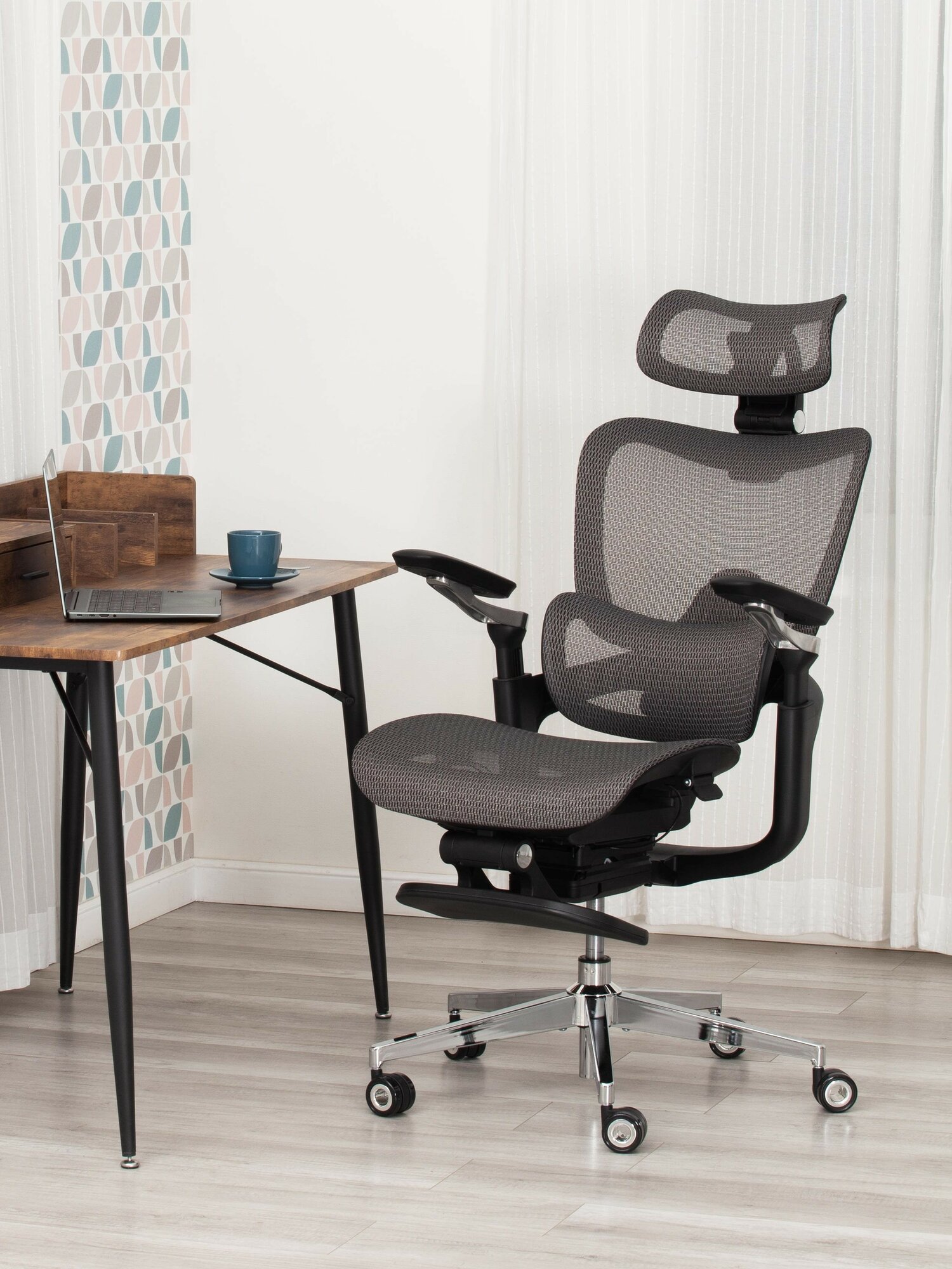 Кресло компьютерное офисное TetChair Sakura с подголовником, сетка, серый