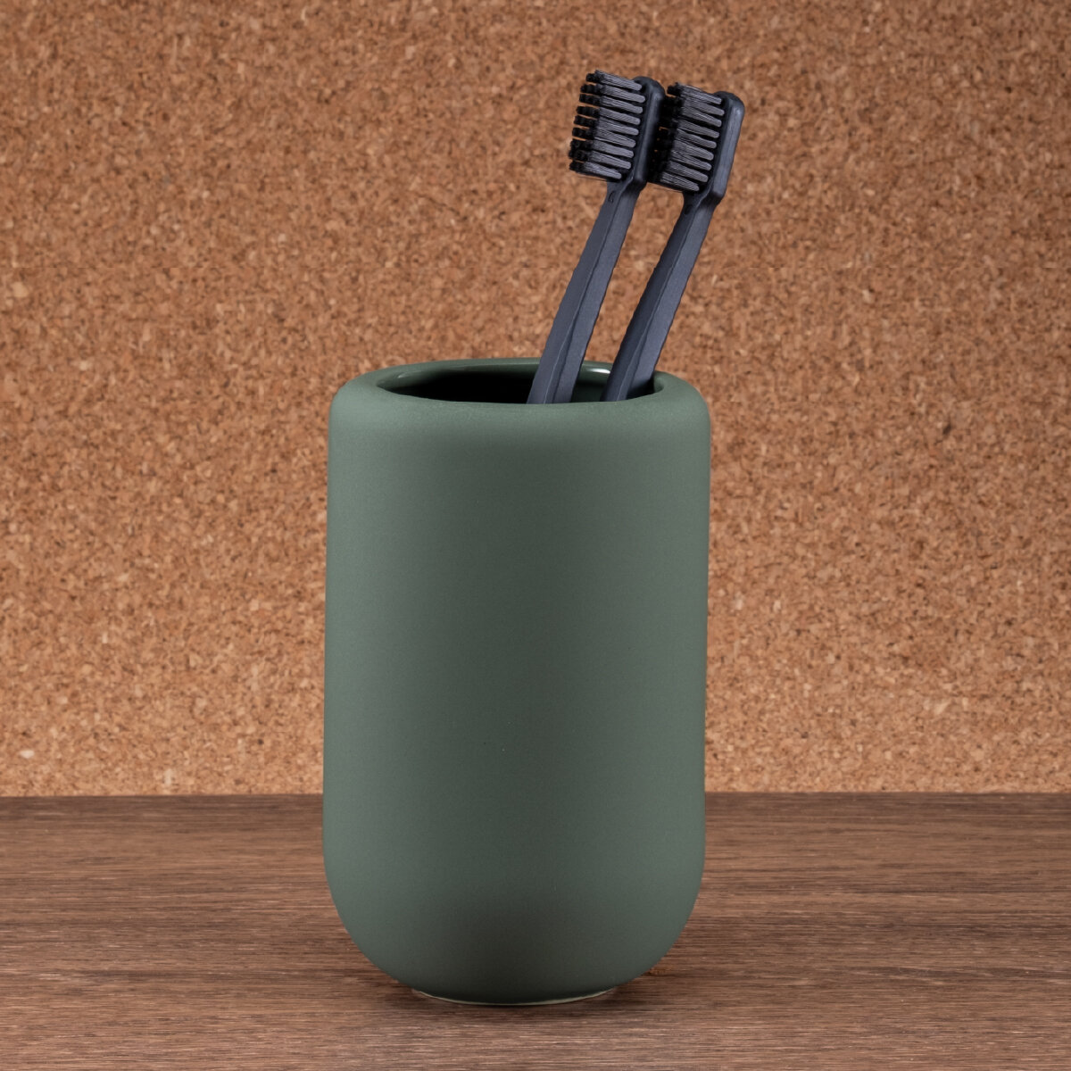 Стакан для зубных щеток керамический с покрытием soft touch, Terapy зеленый