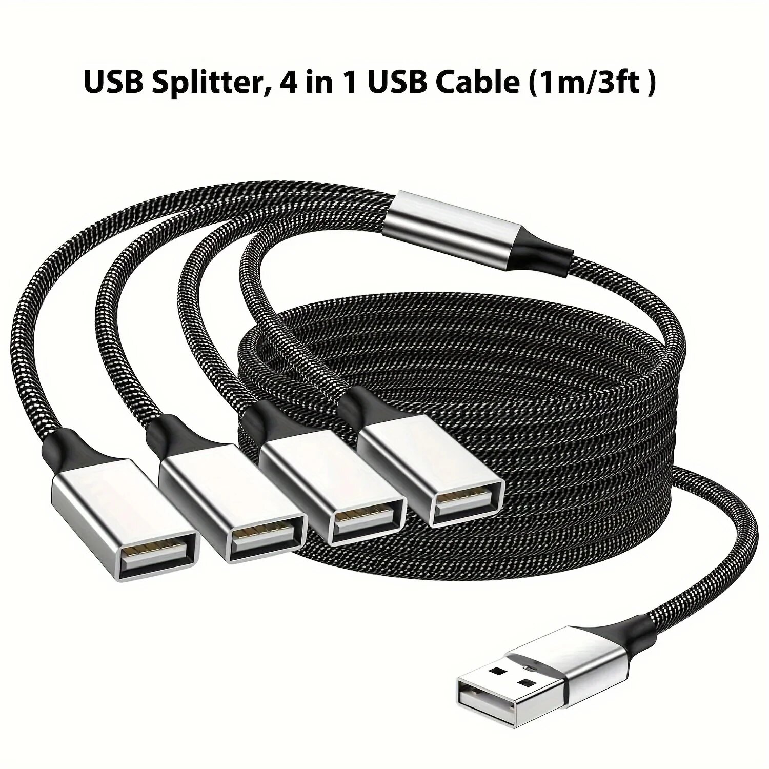 USB Splitter 4 в 1, 1м, черный