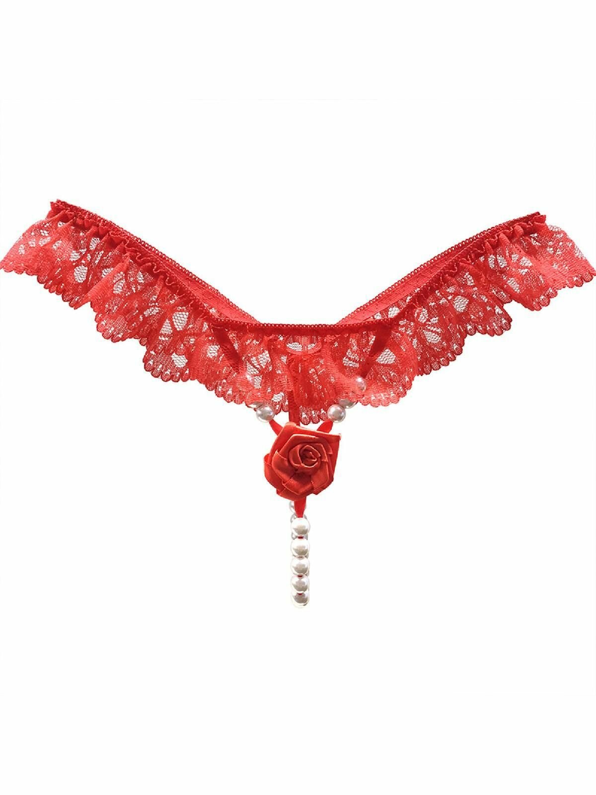Женские розовые стринги с жемчужным кружевом-красные-один размер