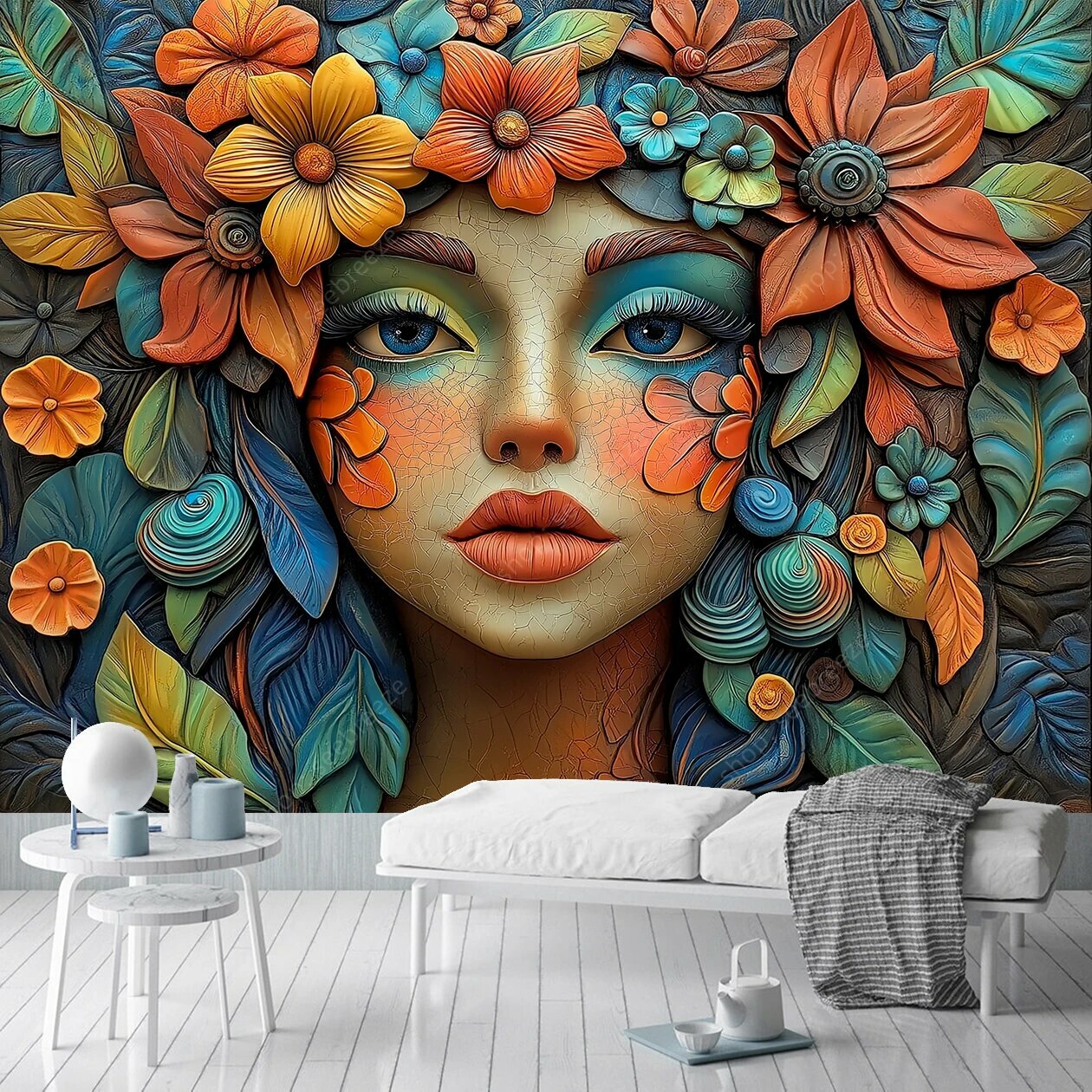 Гобелен на стену с изображением девушки и цветов, 150x200cm, WF10933