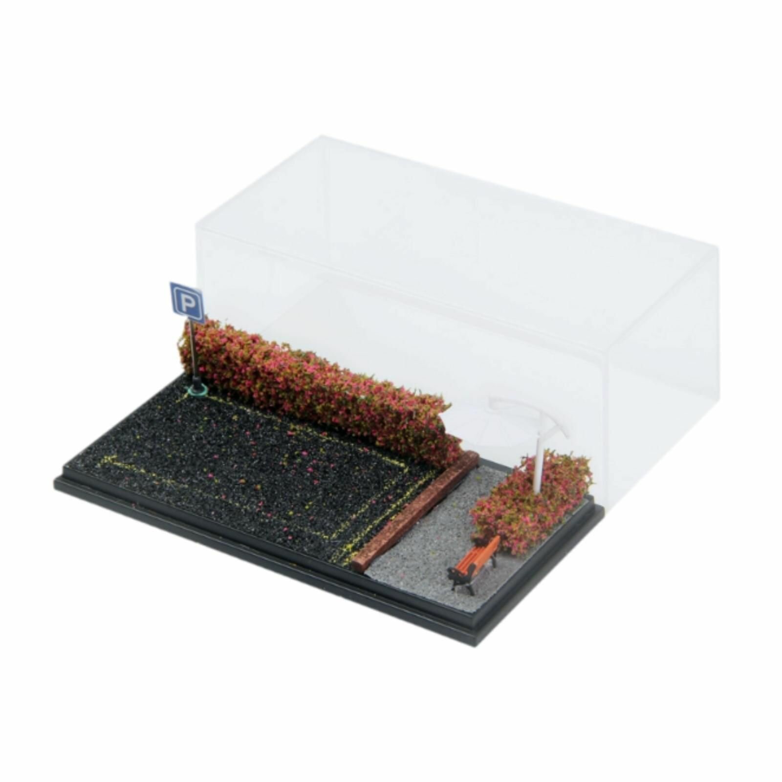 Витрина для моделей автомобилей 1:64, парковочная сцена с красным кустом, акриловый корпус для коллекций, миниатюрный декор