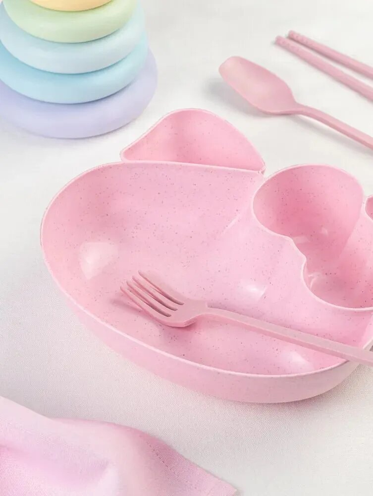 Набор детской посуды "Hello Kitty", секционная, для микроволновки, розовая