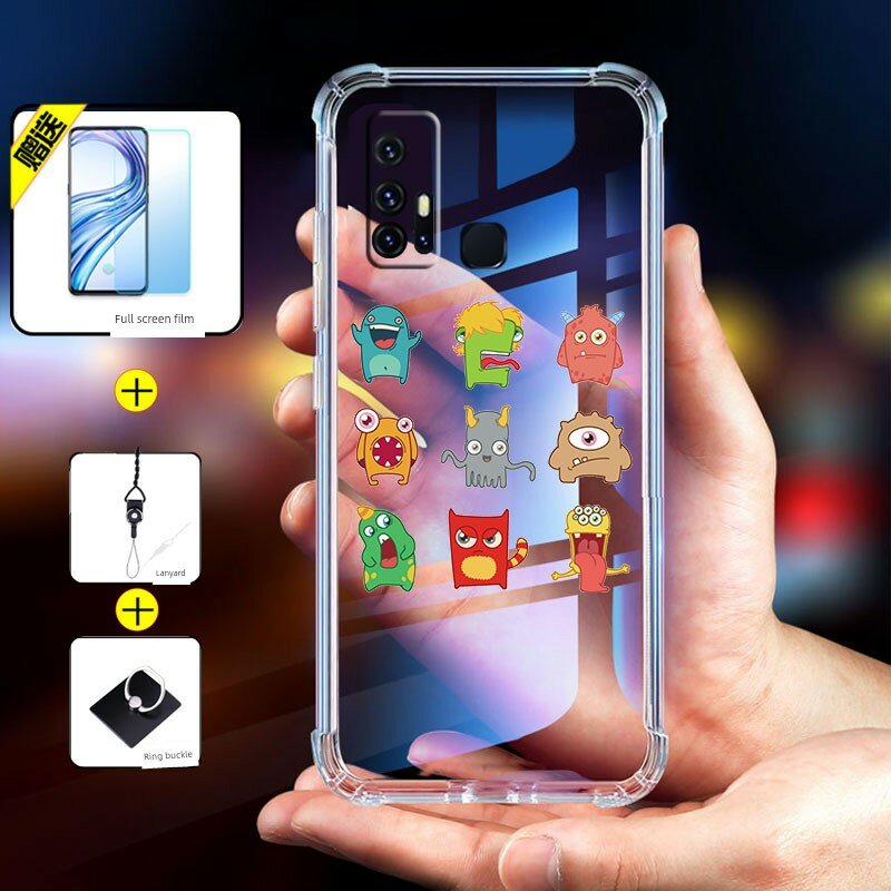 Защитная накладка для vivo Z6 из жидкой силикона с амортизатором, рисунок монстр, кольцо и шнур