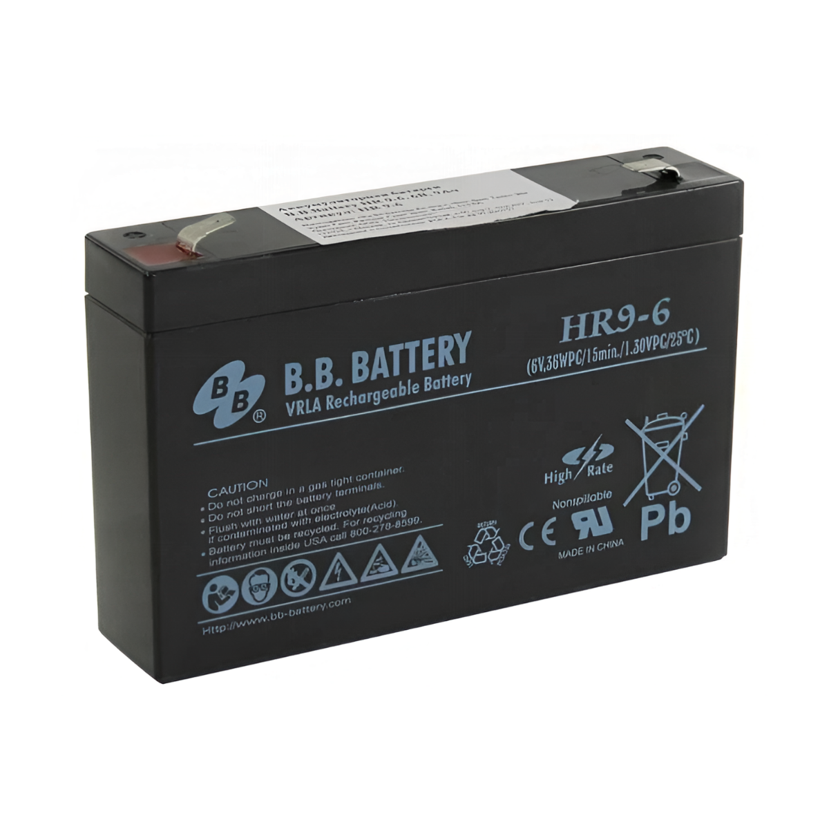 Аккумуляторная батарея B.B. Battery BB HR 9-6 черный, 6В и ёмкостью 8 Ач