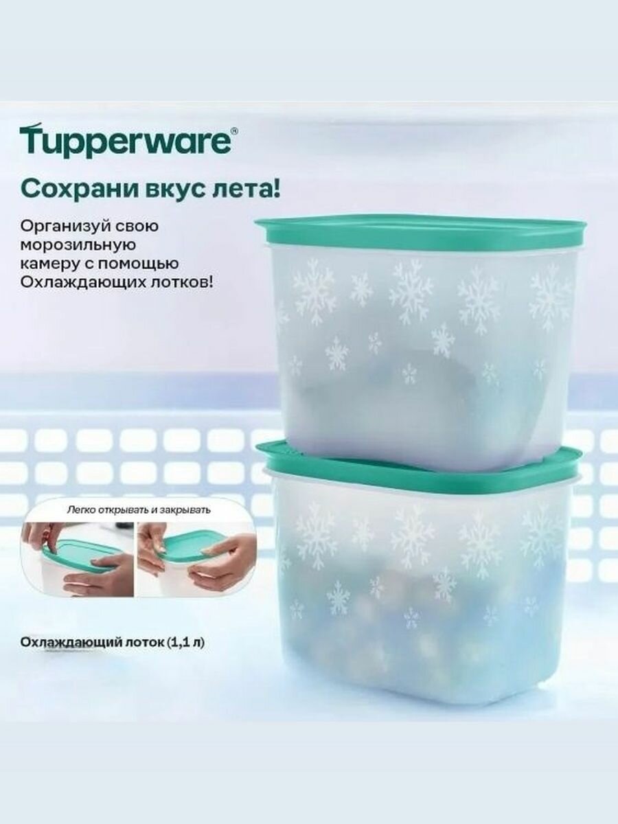 Контейнер "Охлаждающий лоток" Tupperware, 1.1л, 2 шт, с бирюзовой крышкой