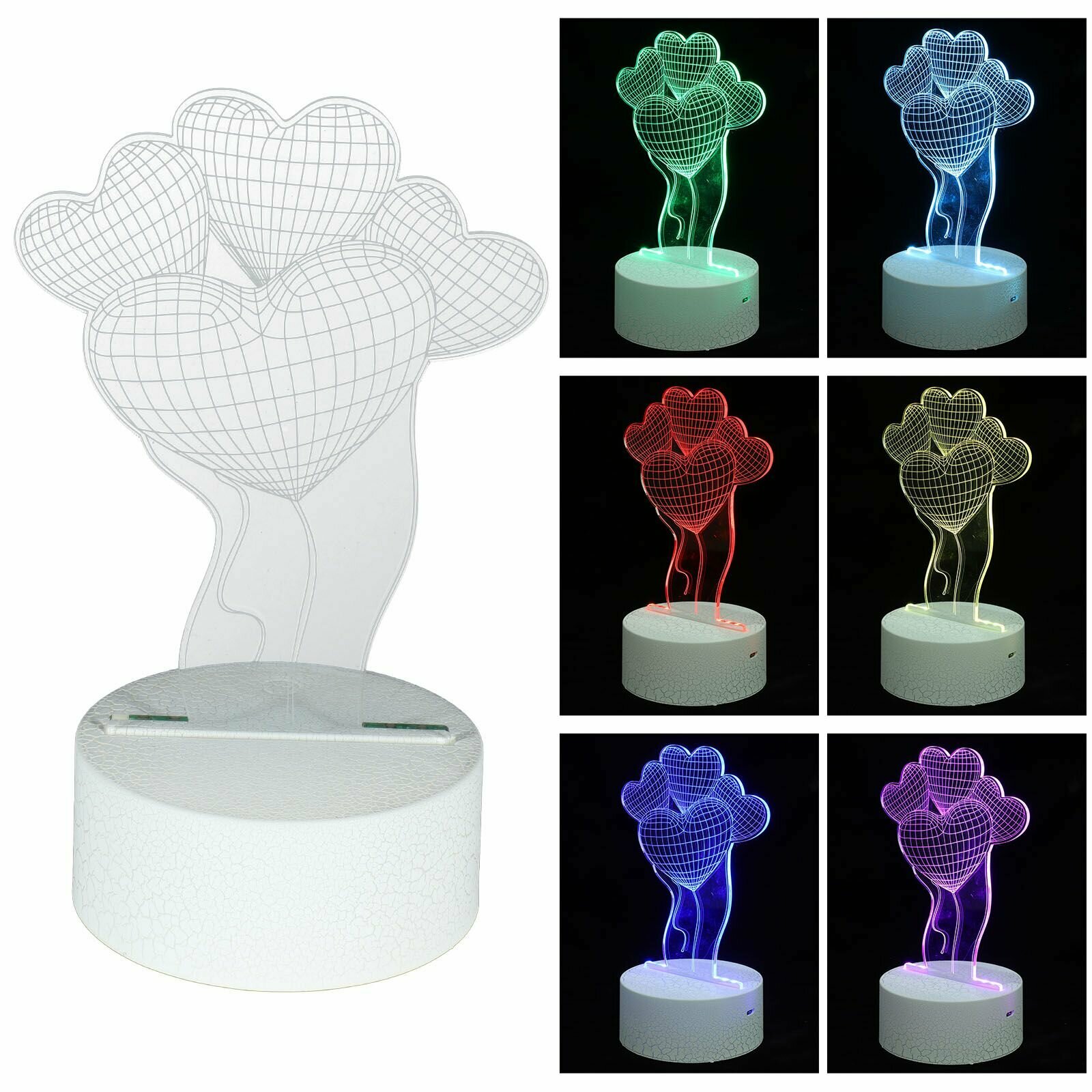 Светильник Сердце-Шар 3D, Ночное Освещение, Акрил, Питание От USB, Подарок Для Семьи