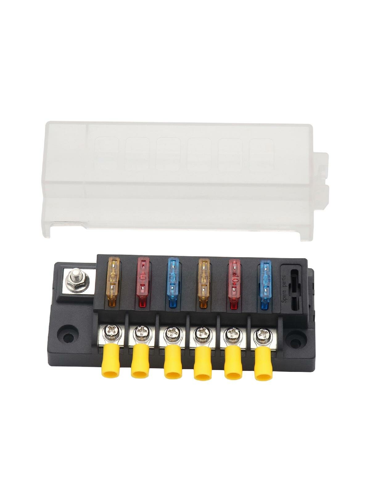 Держатель коробки предохранителей 32 В 100 А Огнестойкий Блок предохранителей с 6-ходовыми лезвиями с крышкой