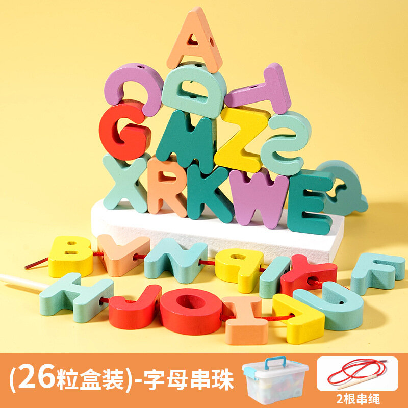 Деревянные детские бусы и веревки из больших частиц строительные блоки головоломки для раннего обучения детей хватать