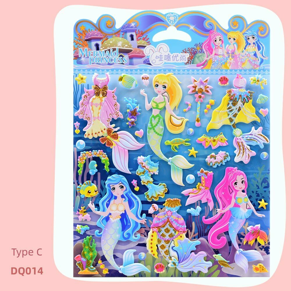 Милые наклейки принцессы-русалки для детей, красивые девушки, сменная одежда, стерео 3D-наклейки с пузырьками DQ014