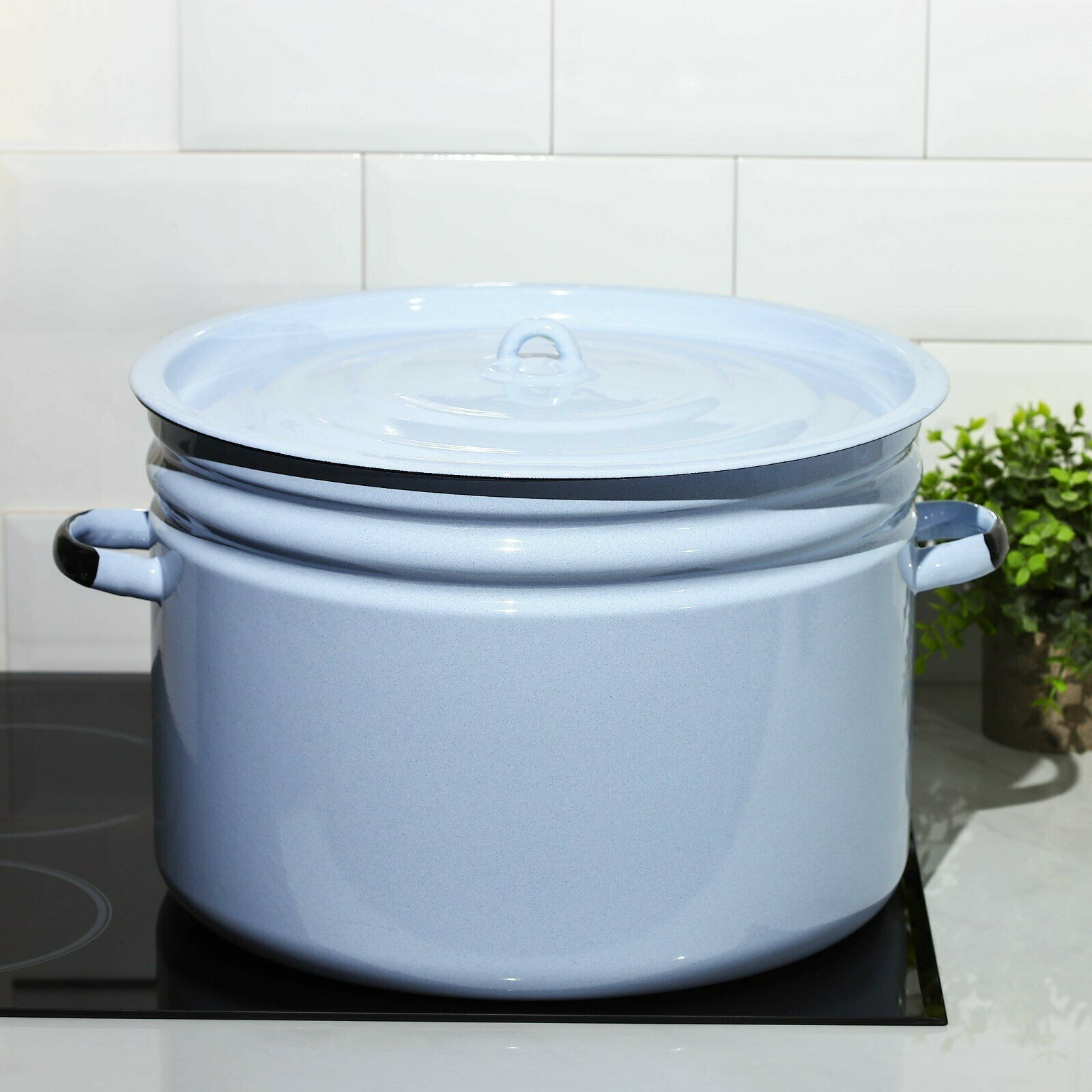 Кастрюля Стальэмаль 2С29 серый/синий, 24 литра, эмаль, с крышкой