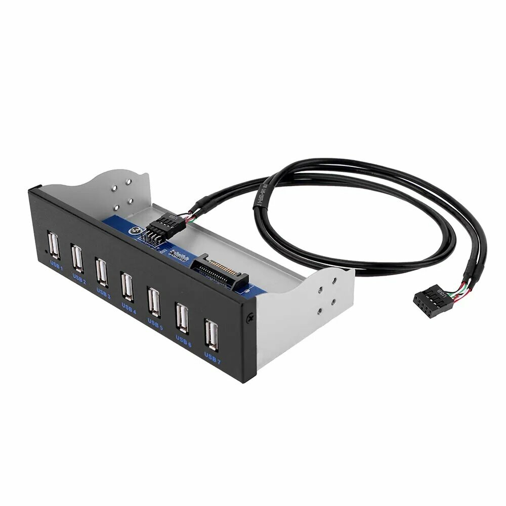 USB 2.0-панель для 5,25-дюймового отсека с 7 портами и встроенным разъёмом