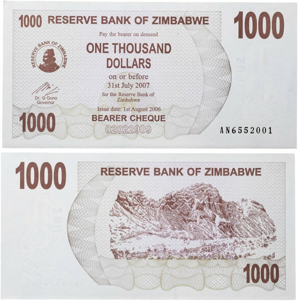 Зимбабве 1000 долларов 2007