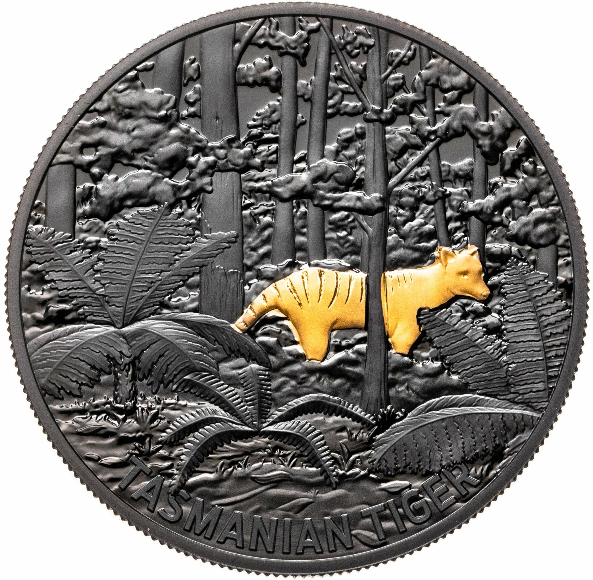 Австралия 5 долларов 2019 "Тасманийский тигр" в футляре, с сертификатом, Серебро 999, в сохранности UNC