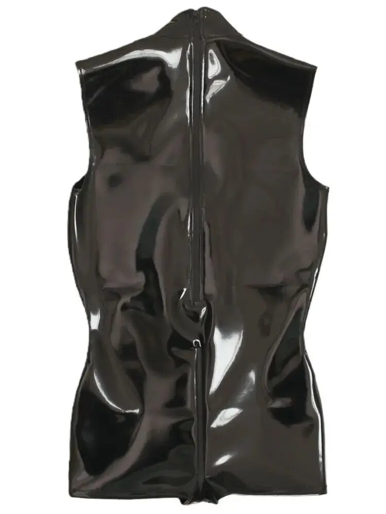 XS-3XL двусторонний жилет из искусственной кожи, трико без рукавов из искусственного латекса, комбинезон с мокрым эффектом, боди на молнии из ПВХ с открытой промежностью, колготки, майка М