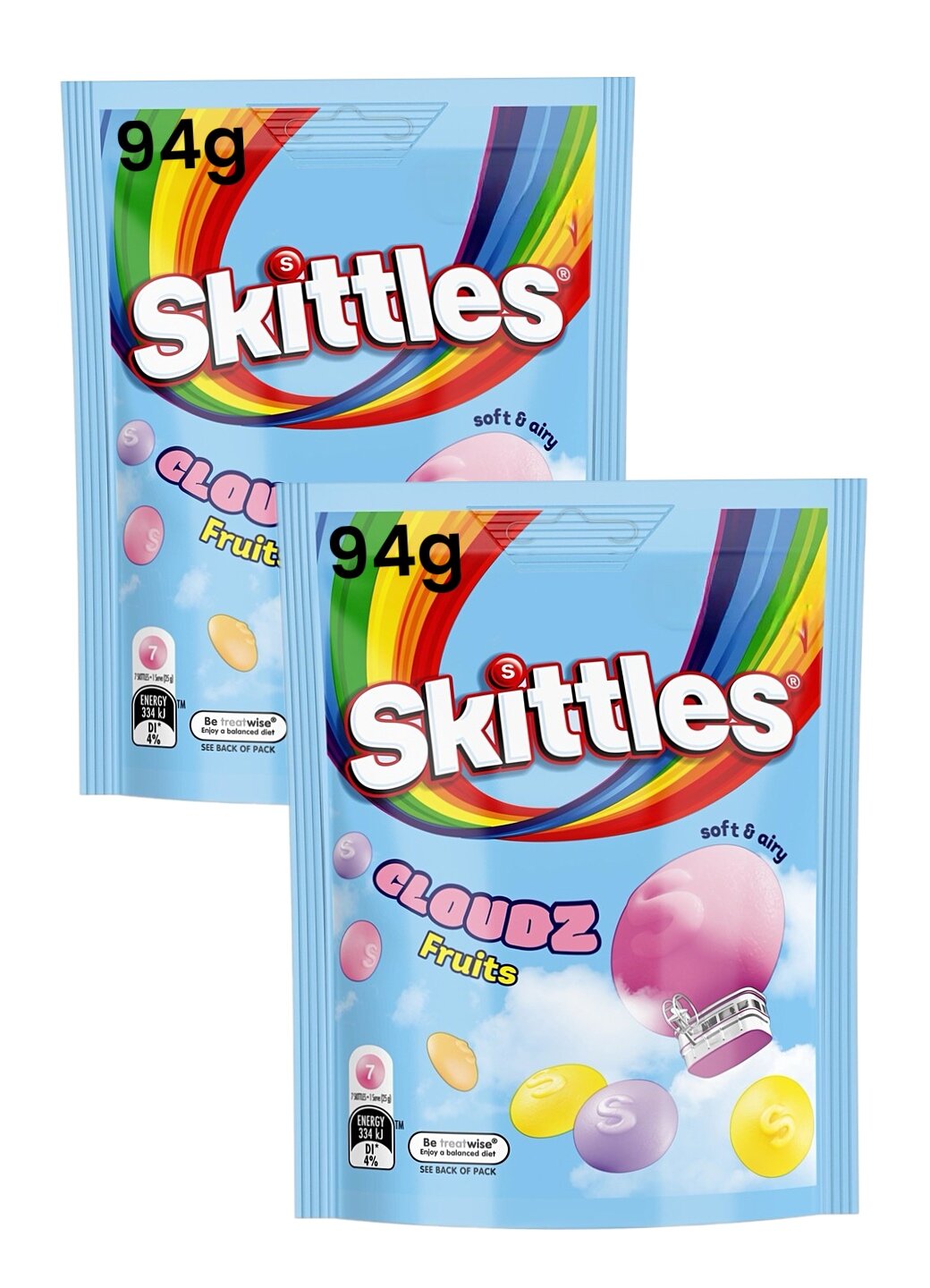 Драже конфеты жевательные Skittles Squishy Cloudz Fruits / Скитлс мягкие фруктовые, 94гр х 2 шт
