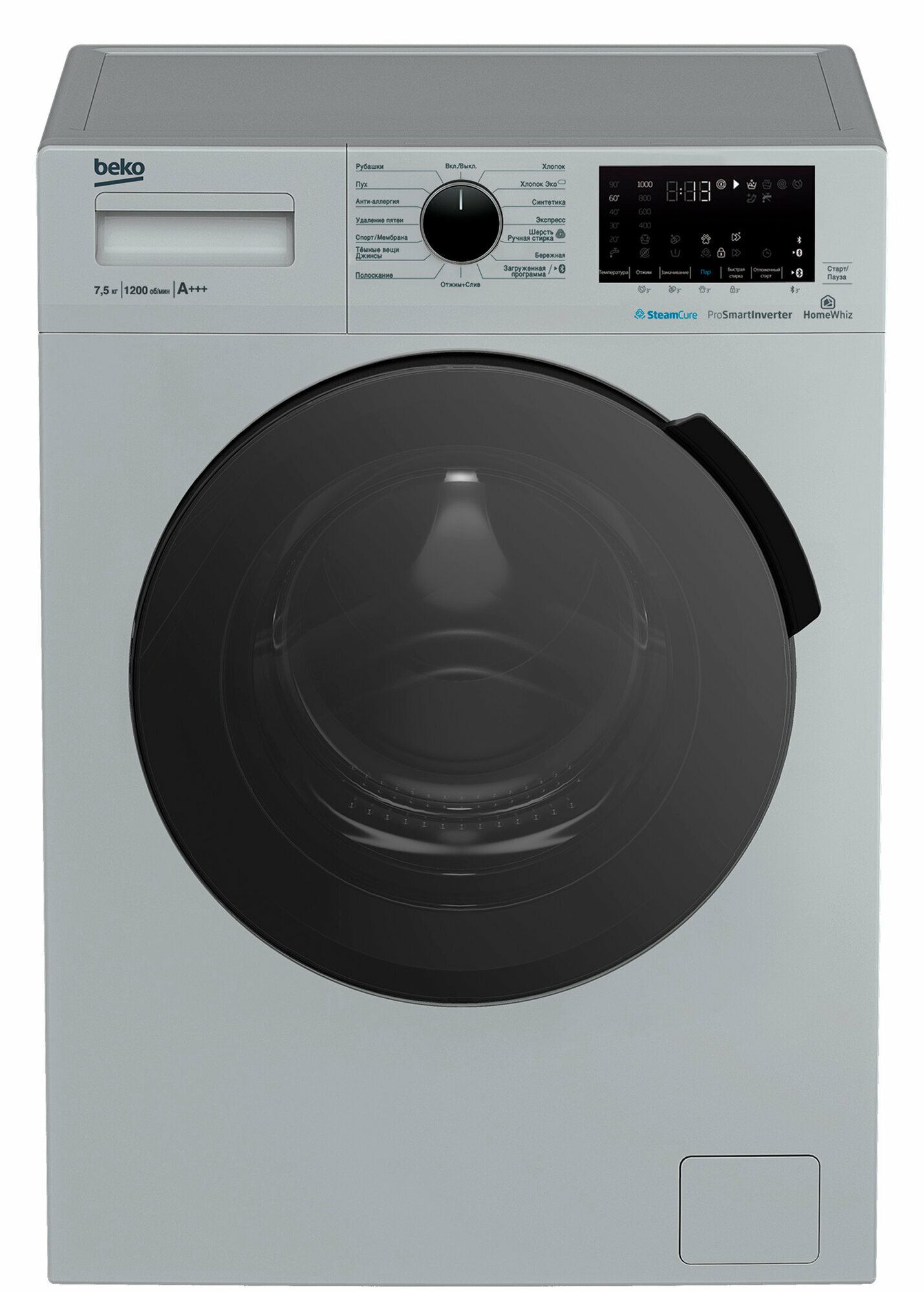 Стиральная машина BEKO "HomeWhiz" WSPE7H616S, сенсорное управление, 15 программ, A+, 7,5кг