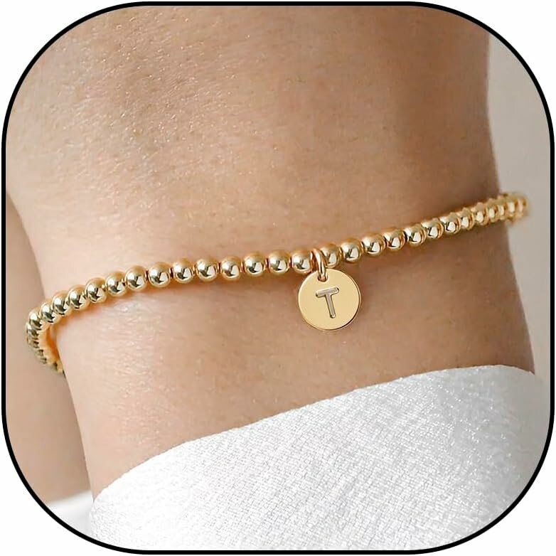 Женский браслет из бусин в форме сердца с покрытием из 14-каратного золота, эластичный браслет из бусин с буквами, браслет с персонализированным именем, подарок на день рождения в знак дружбы, подарок на День святого Валентина, женские украшения