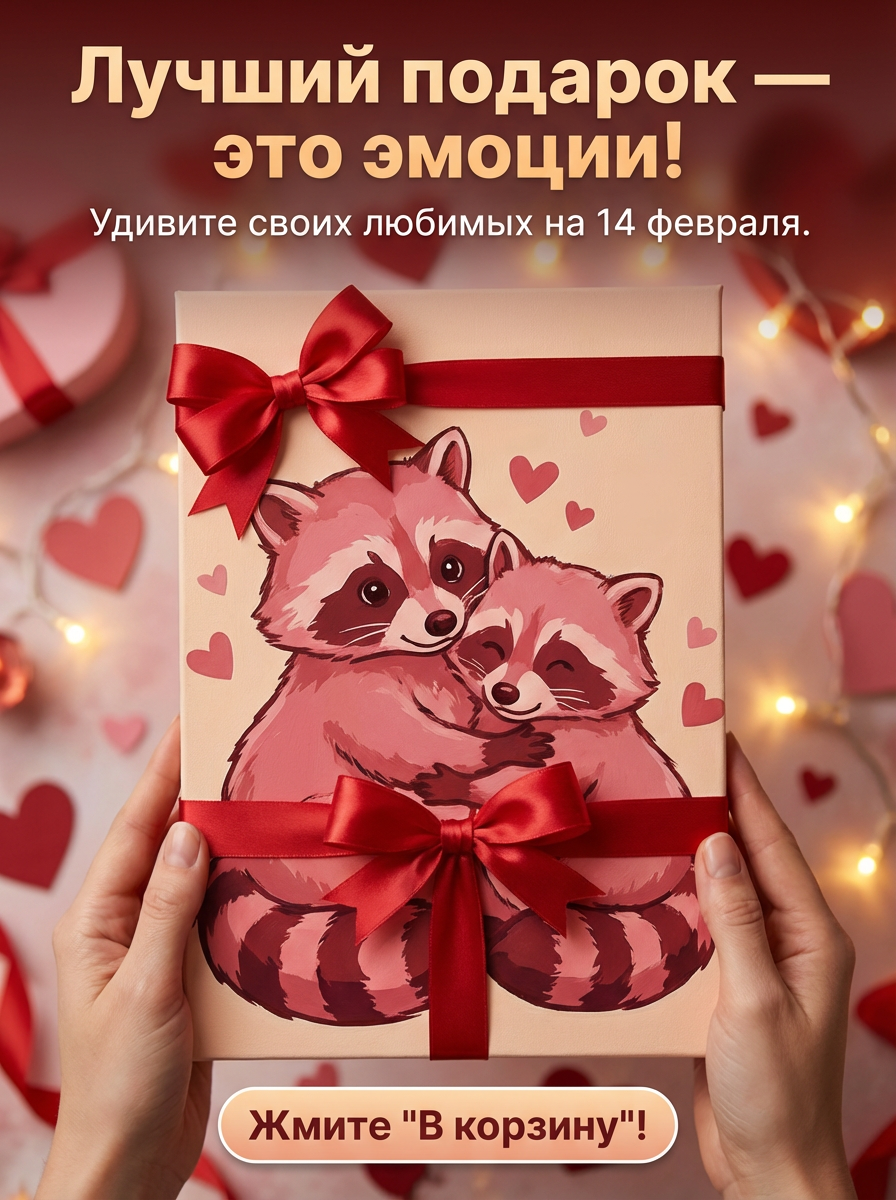 Картина по номерам "Влюбленные Еноты" (Цифровой товар PDF) | Подарок на 14 февраля, День Святого Валентина