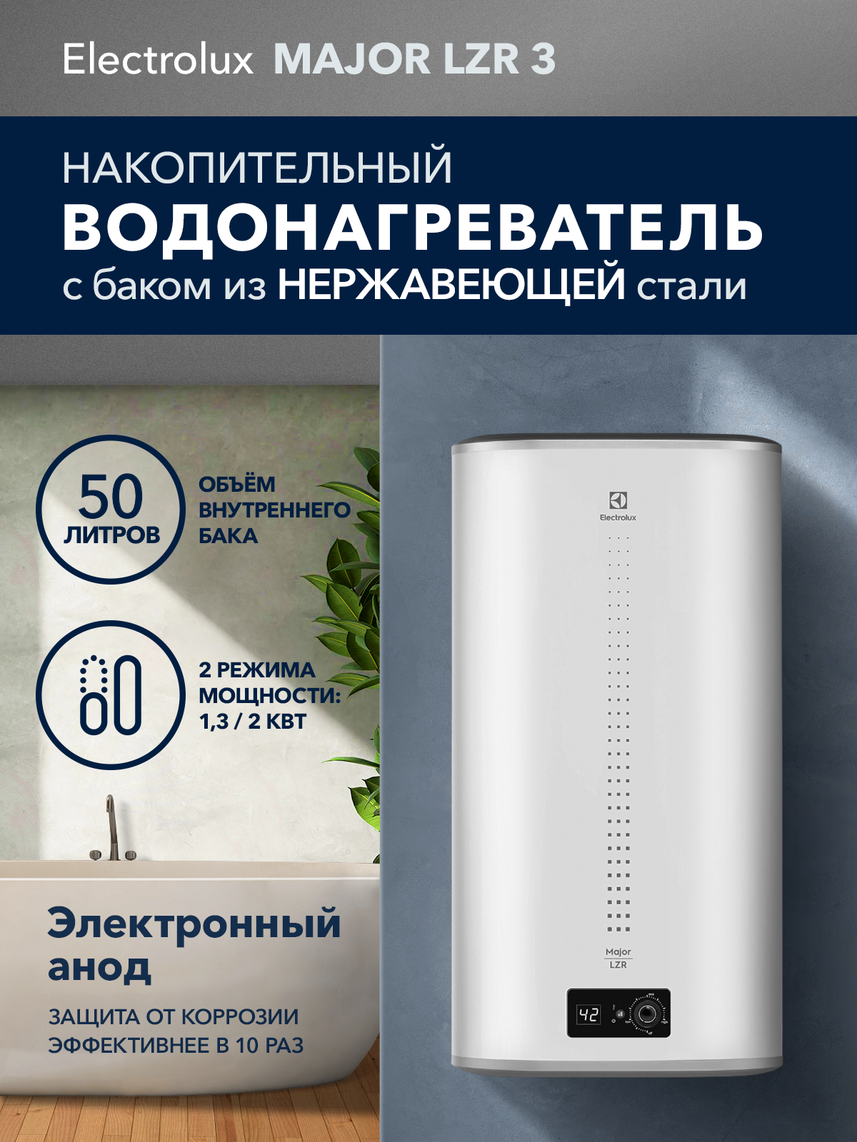 Водонагреватель накопительный Electrolux EWH 50 литров Major LZR 3