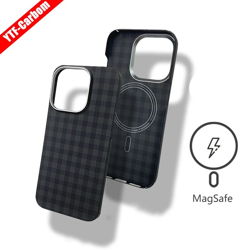 Чехол YTF-Carbon для iPhone 15 Pro, черный, tartan(Mag)Ring