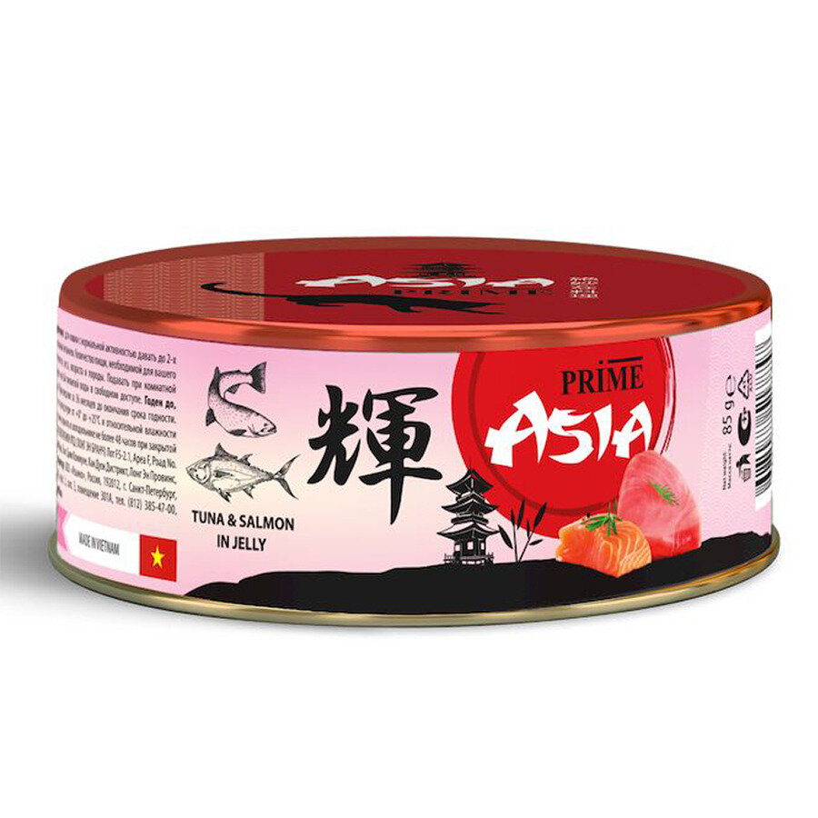 PRIME ASIA Консервы для кошек Тунец с лососем в желе ж/б 85 гр*12 шт