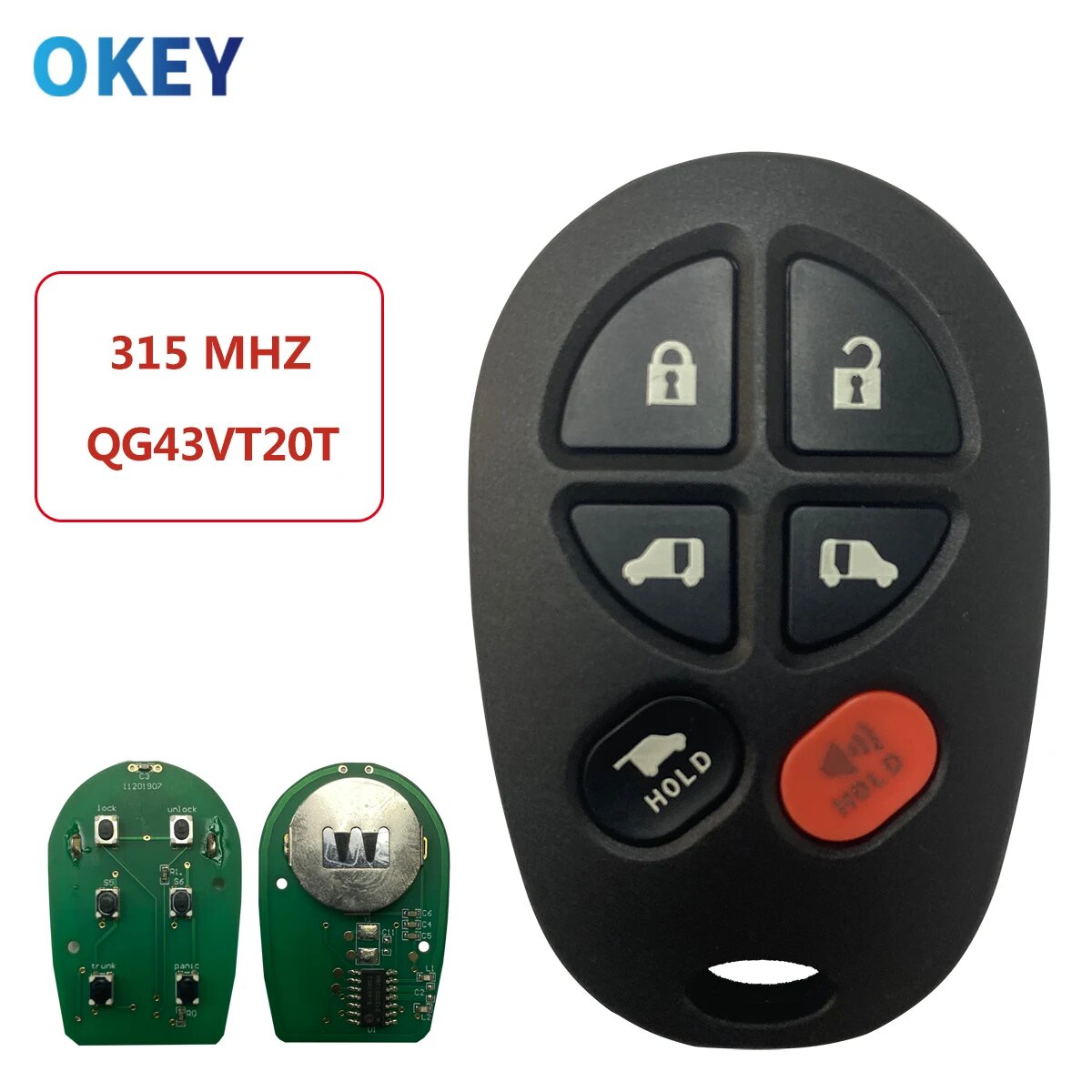 Дистанционный Автомобильный ключ Okey 315 МГц, 6 кнопок для Toyota Sienna 2004-2016 Toyota Sienna, автомобильный пульт дистанционного управления без ключа